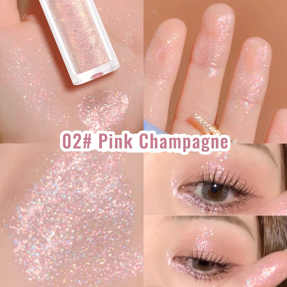 Erinde Liquid Glitter Eyeshadow Eyeliner -Korean Makeup, | Tear Drop, Shimmer Metallic, Lightweight Water Texture, Long Wearing | Loose Glitter Glue for Crystals Eye Glitter #02 Pink Champagne