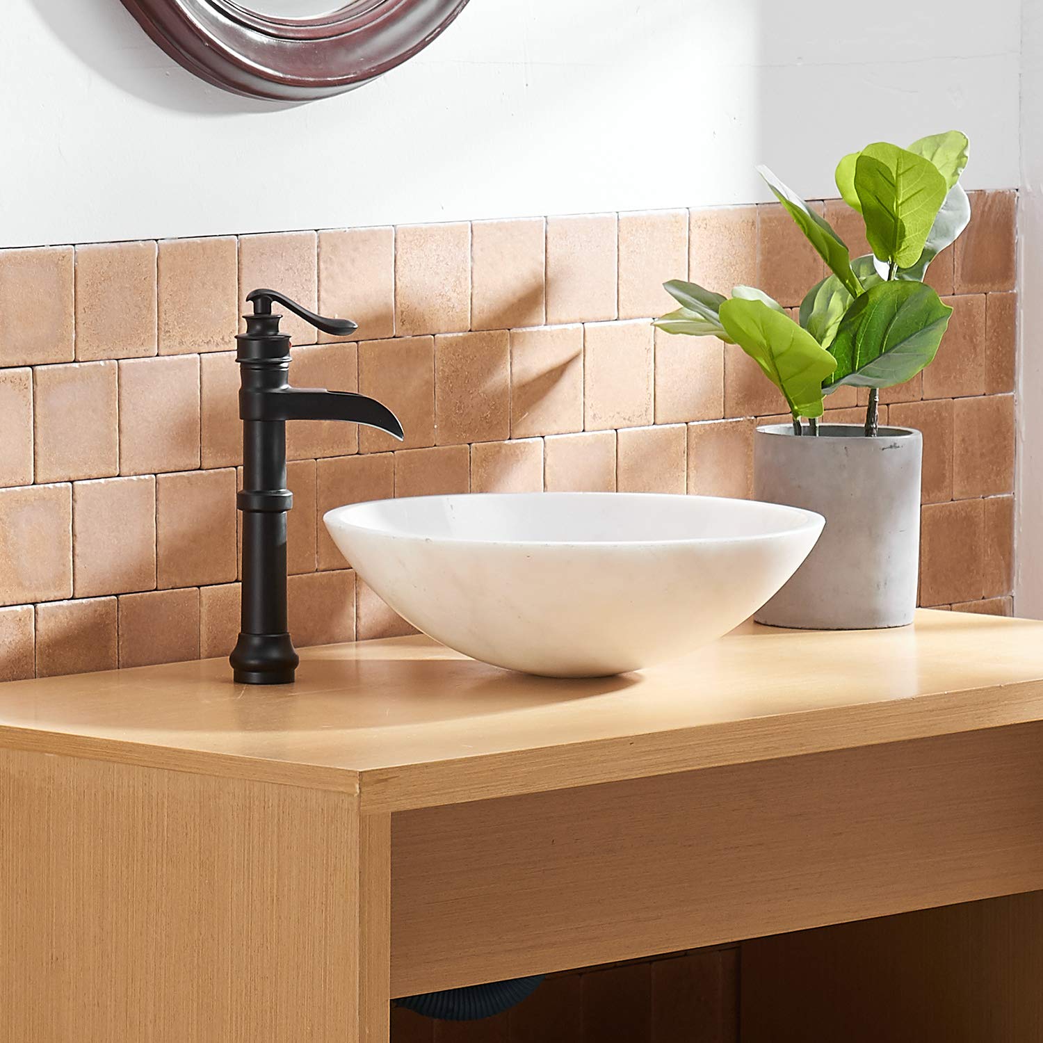 Matte Black Vessel Sink Faucet Waterfall with Pop Up Drain Assembly and Single-Handle Hole Supply Hose Lead-Free Vanity Lavatory Bathroom Faucet Mixer Tap