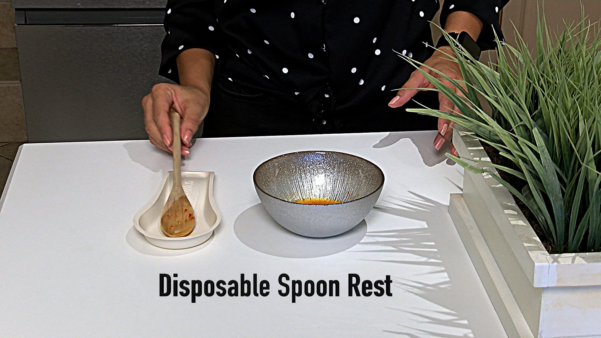 Disposable Spoon Rests 12 Pack, Spoon Holder, Party, Catering Supplies, Birthday, Thanksgiving, Christmas, Tailgating, Kitchen Utensils, Countertop, Stove Top- Spoon Fellas® Cornstarch- Patent Pending