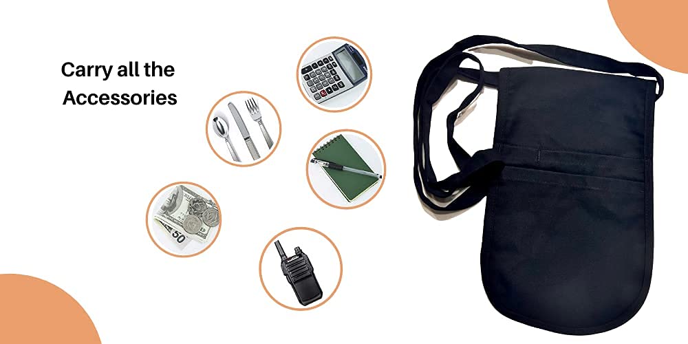 Fame Fabrics FAME Server Pouch Money Apron for Servers and Waitress, Serving Apron with Belt, Black , One Size