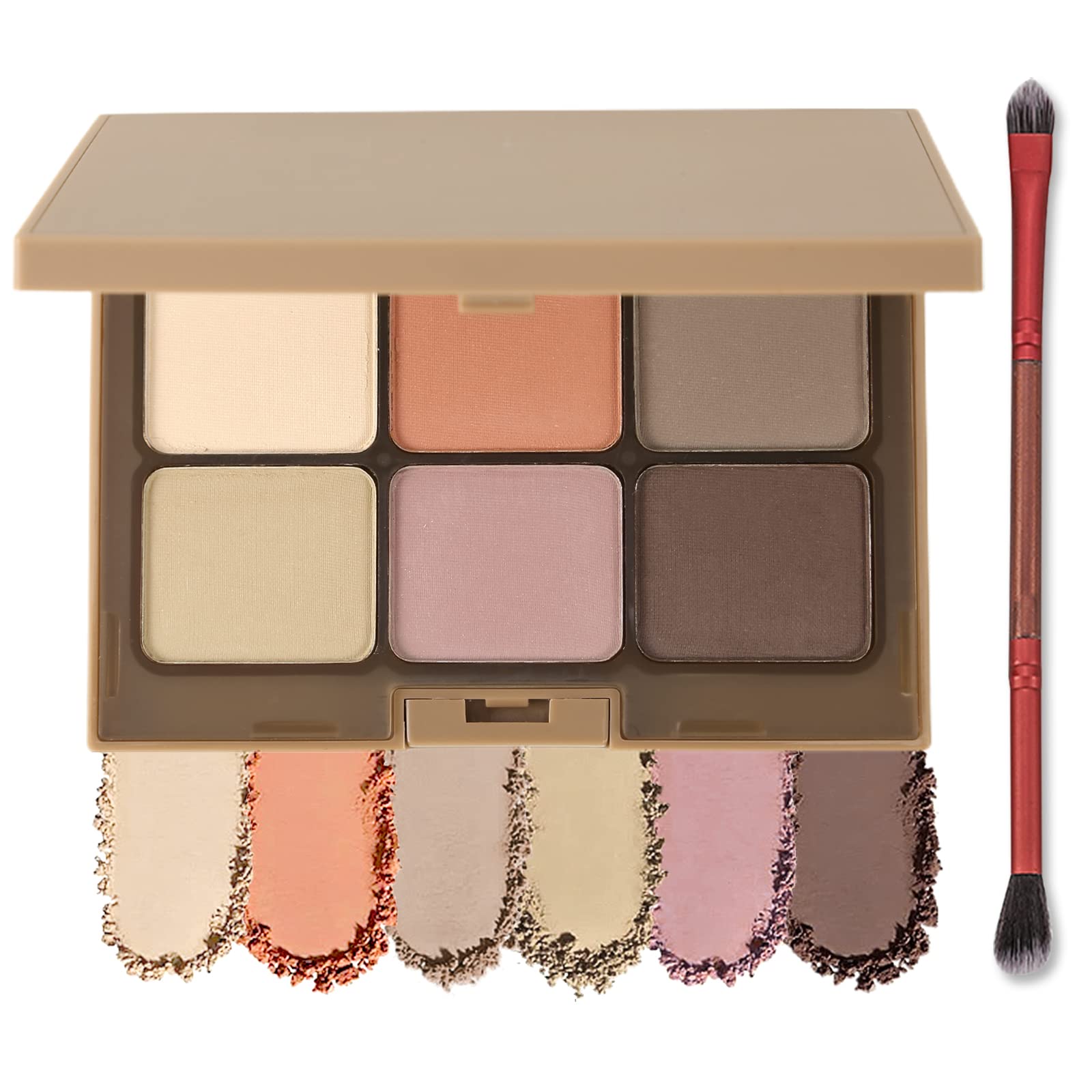 Erinde Matte Eyeshadow Palette Makeup - 6 Taupe & Brown Matte Neutral Shades, Ultra-Blendable, Rich Colors, Velvety Texture, Makeup Set Includes Mirror & Brush, Great for Travel