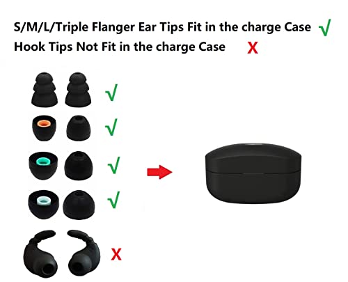 Replacement for Sony WF-C500/WF-1000XM4/WF-1000XM3 Silicone Eartips Ear Tips,JNSA Replacement Earbuds Tips Compatible with Sony WF WI XBA Etc. S/M/L + Triple Flange + Hook Ear Tips 5 Pairs Black