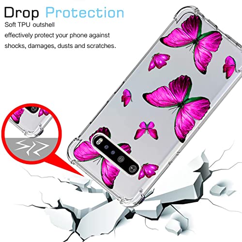Yerebel Case for LG V60 ThinQ 5G Case/LG V60/LM-V600 Cute Case, Clear Flexible Bumper TPU Soft Rubber Silicone Cover Phone Case for LG V60 ThinQ (Rose Butterfly)