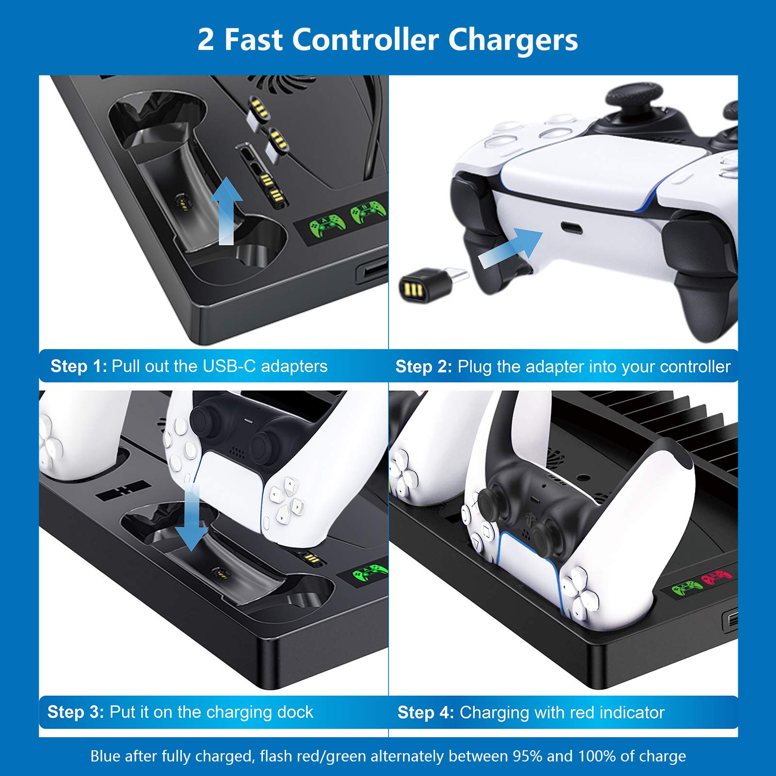 Vertical Stand with Headset Holder and Cooling Fan Base for PS5 Slim Console & Playstation 5 Accessories, Controller Charging Station Charger Dock for Disc Digital Edition, Game Slot Remote Organizer