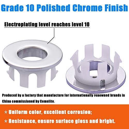 COMELITE Bathroom Sink Overflow Trim-Ring - 304 Stainless Steel Sink Mesh Hole Overflow Covers, Round Insert in Hole Round Caps, Brushed Silver, Pack of 2