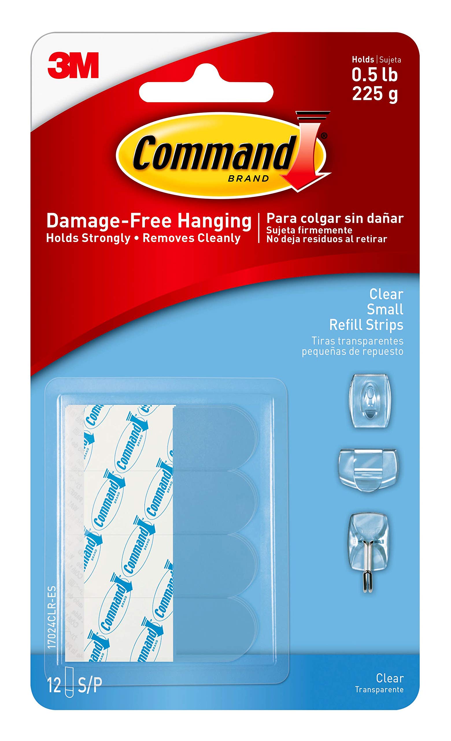Command Clear Small Refill Strips, Holds up to 0.5 lb, 12 Replacement Strips, Re-Hang Clear Command Hooks or Wire Toggle Hooks, or Light Clips