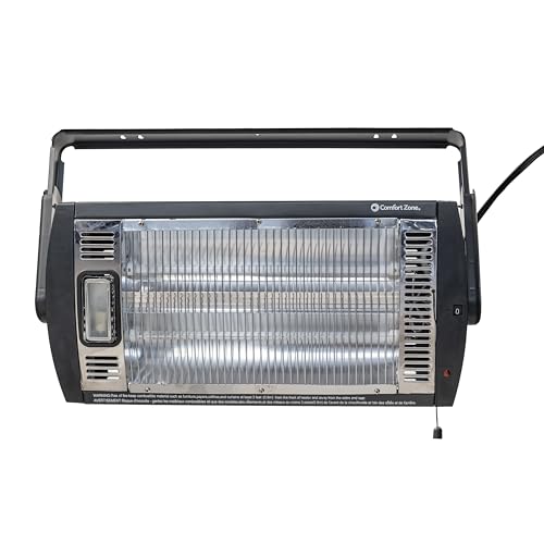 Comfort Zone Ceiling Mounted Space Heater, 90 Degree Adjustable Tilt, Dual Quartz, Radiant, Electric, Safety Grille, Overheat Protection, Hardware Included, Ideal for Workshop, Garage, 1,500W, CZQTV5M