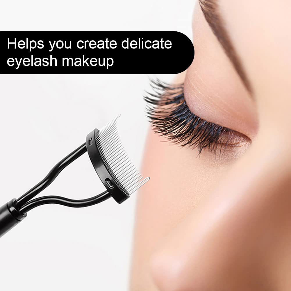 Eyebrow Brush Eyelash Separator Brow Comb & Lash Spoolie, Eyelash Comb Curlers Spoolie Brush, Metal Folding Lash Comb for Eyelas, Professional Eye Makeup Tools, 4 Pieces Set
