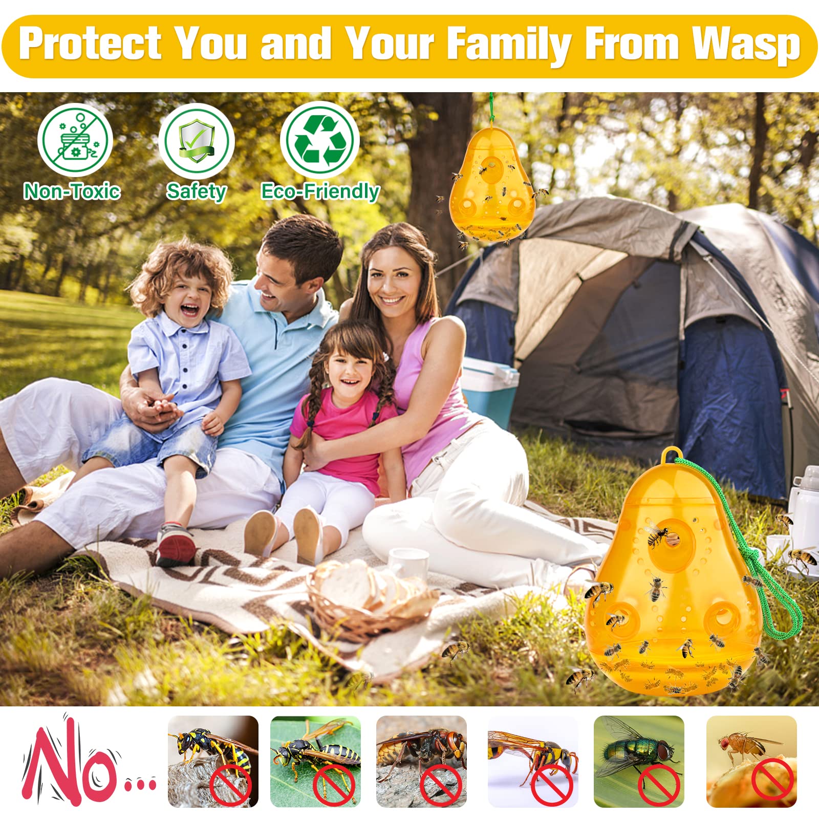 ENERJARY Wasp Traps Outdoor Hanging, Bee Traps Repellent Yellow Jacket Catchers Killer for Outside, Hornet Deterrent Non-Toxic Reusable Hanging Wasp Traps (Pear Shape - 2 Pack)