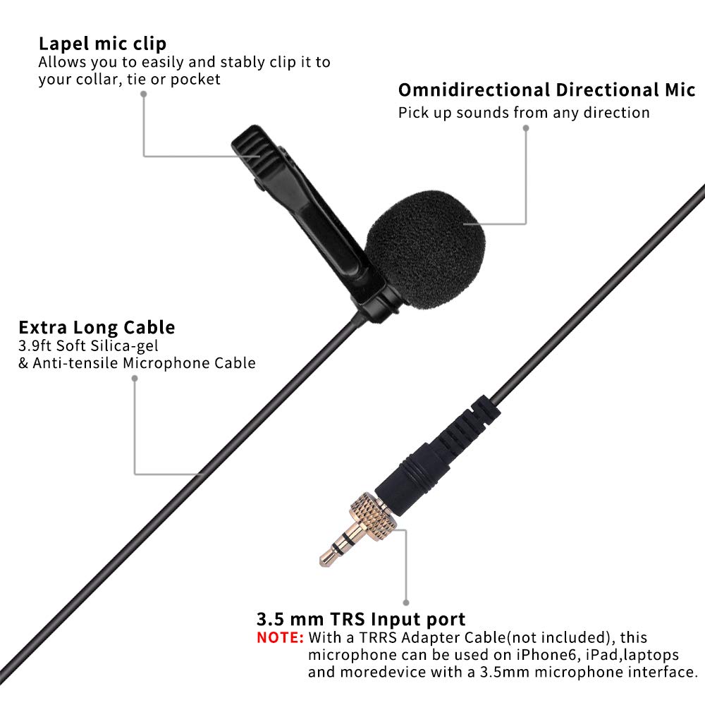comica Lavalier Microphone CVM-M-C1 Cardioid Hands Free Clip on Lapel Mic for Sennheiser Wireless Lav Microphone Transmitter System