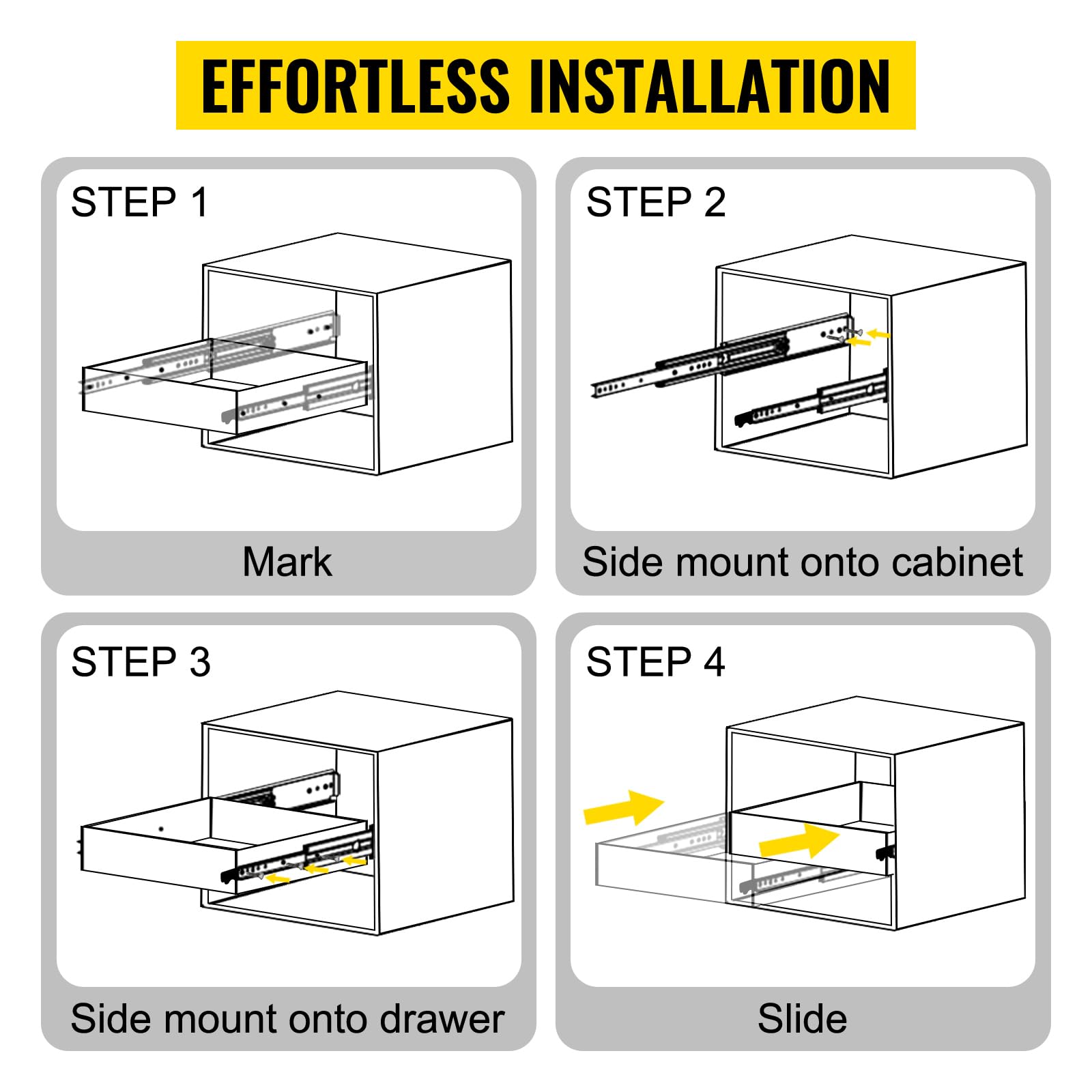 VEVOR Drawer Slides 18inch, 1 Pair Locking Drawer Slides 500lbs Load Capacity, Side Mount Ball Bearing, 3-Fold Full Extension