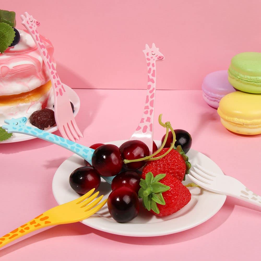 HomeSoGood 12Pcs Giraffe Fruit Fork, Mini Cartoon Snack Cake Dessert Fruit Pick Toothpick Salad Cocktail Sticks Party Supplies