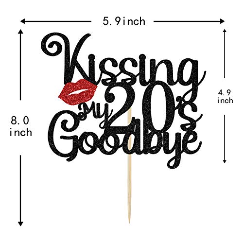 Glitter Kissing My 20's Goodbye Cake Topper, Rip Twenties Cake Decor, Happy 30th Birthday Party Decoration Supplies(Black and Red)