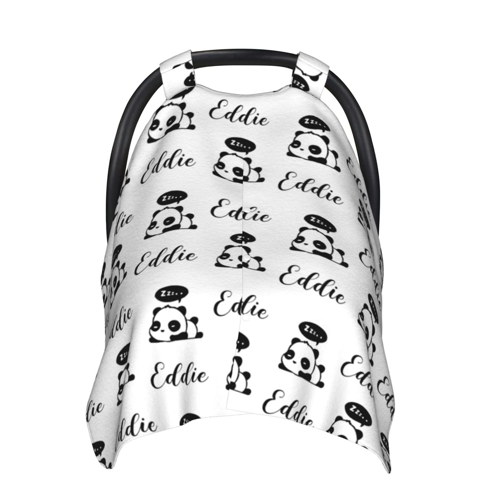 Personalized Baby Car Seats Canopy for Babies with Name, Custom Multi-use Covers for Baby Boys Girls, Cute Little Panda Minky Nursing Breastfeeding Stroller Cover Canopies for Newborn Infant