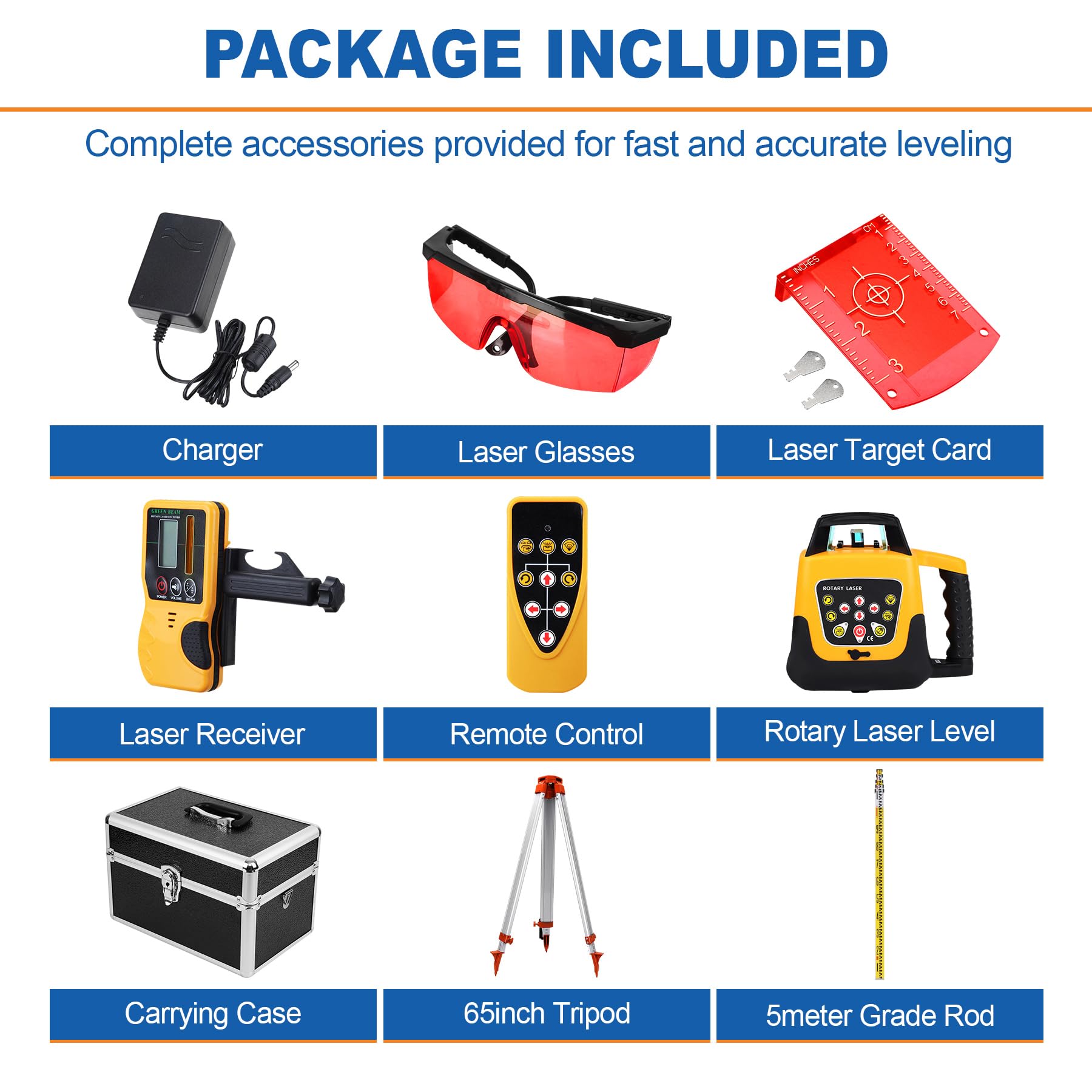 Iglobalbuy Self Leveling Rotary Laser Level System Kit with Surveying Tripod + Aluminum Grade Rod 16.4Ft, Red Beam Automatic Self-leveling Transit Laser Level Grading Rotating Lasers for Construction
