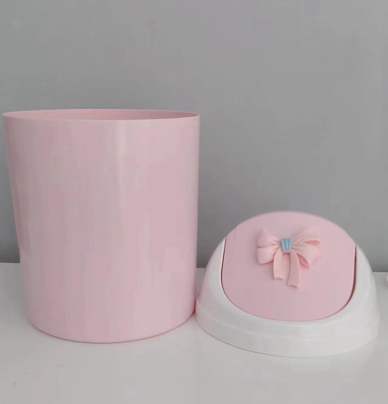 Girls Cute Pink Desktop Mini-Trash Bin Can Waste Bucket with Pink Bow(Rubber Bowknot)