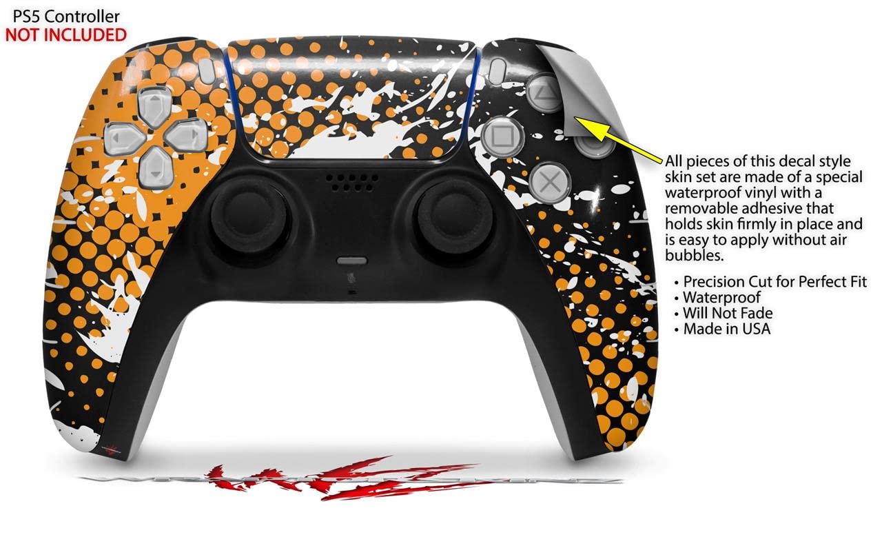 WraptorSkinz Skin Wrap compatible with Sony PS5 DualSense Controller Halftone Splatter White Orange (CONTROLLER NOT INCLUDED)