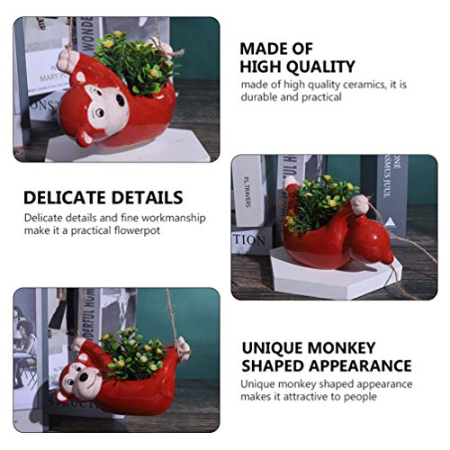 Hemoton Outdoor Pots 1pc Monkey Ceramic Flowerpot Succulent Office Pot Holder Animal Plant Porcelain Succulent Pots Pottery Table Succulent Planter Bonsai Landscape Ceramics Succulents