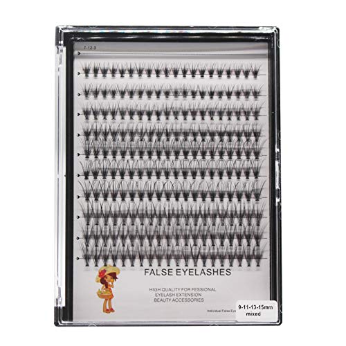 Dedila LargeTray-20RootsThickness 0.07mm Mixed 8-10-12-14mm/9-11-13-15mm /12-14-16mm Black Soft and Light Individual False Eyelashes Dramatic Look Makeup Volume Eye Lashes Cluster (mixed 9-11-13-15mm)