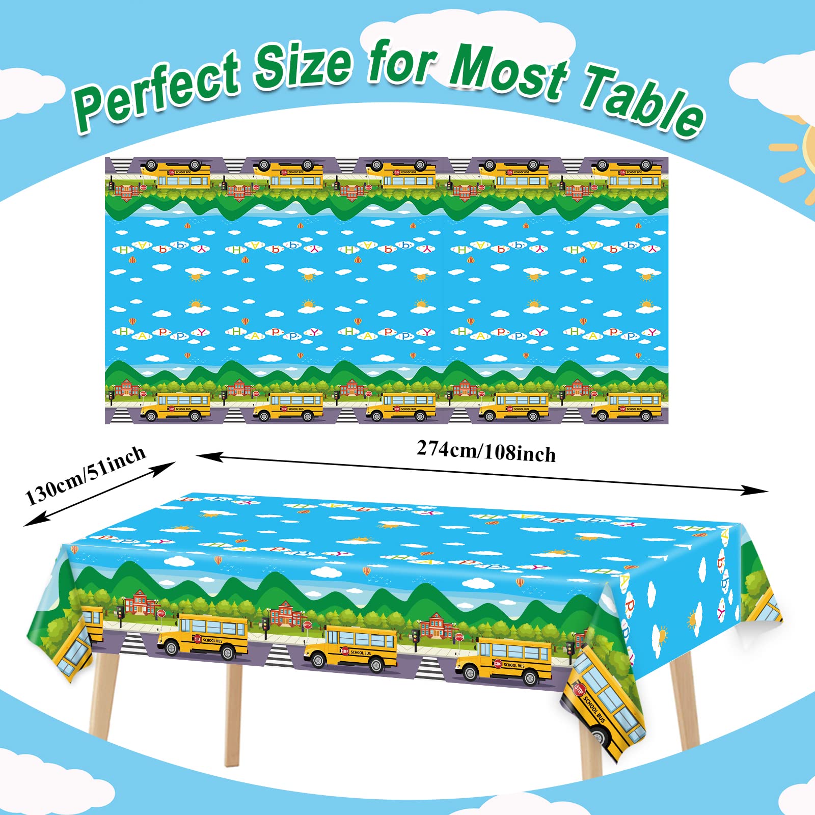 gisgfim 3 Pcs School Bus Tablecloth Back to School Party Tablecover for School Bus Theme Party Supplies Table Cover Table Decorations for Kindergarten Graduation Decorations School Bus Theme Party
