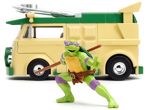 Party Wagon Green and Beige and Donatello Diecast Figure TMNT Hollywood Rides Series Diecast Model by Jada 34529