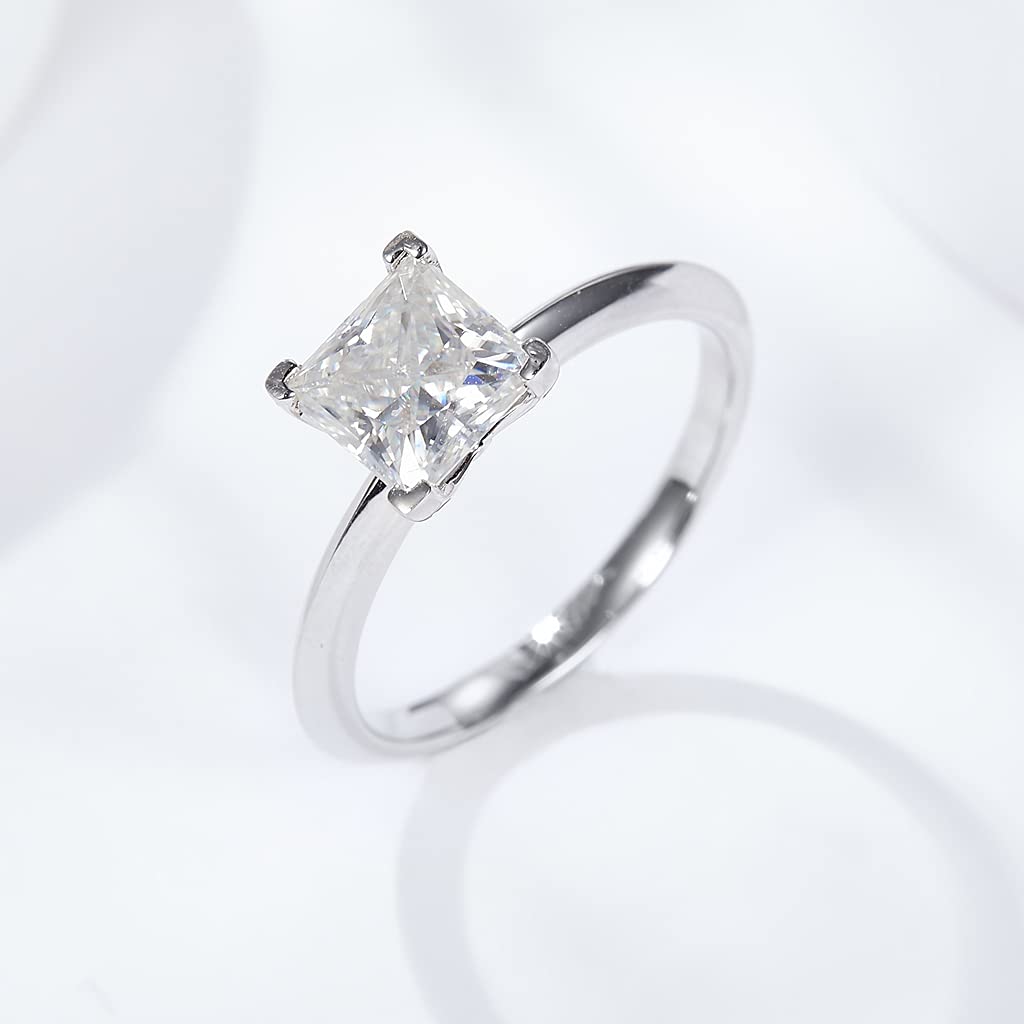 Cross Rainbow® Womens Moissanite Princess Cut Rings Classic 4-Prong setting S925 Ring Gifts for Engagement Wedding, 6 * 6MM-1.2CT VVS1 DEF (5.5)