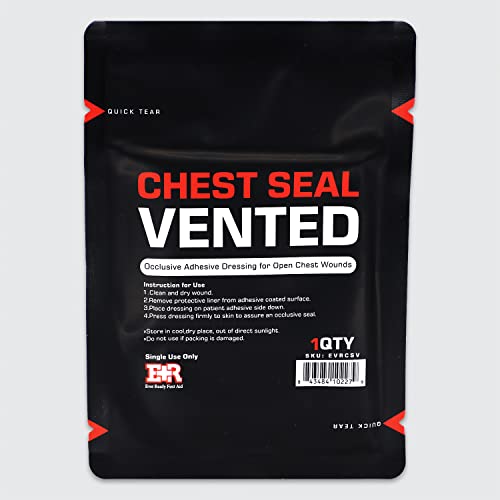 Ever Ready First Aid Vented Chest Seal with Quick Tear - 6.6β Square Occlusive Adhesive Dressing for Open Chest Wounds - 3 Pack