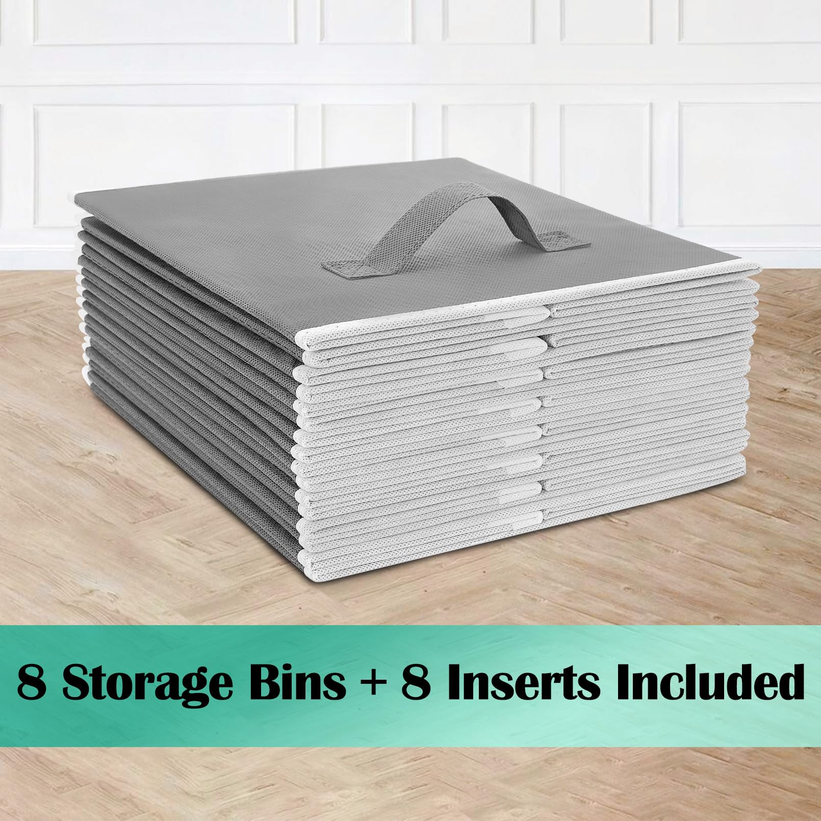 IJRPLM 8 Pack Storage Cubes,11 Inch Cube Storage Bins,Fabric Foldable Cube Baskets,Collapsible Storage Bins with Handles,Fabric Bins Storage Box For Shelf Organizing Clothes Closet Toys,Grey