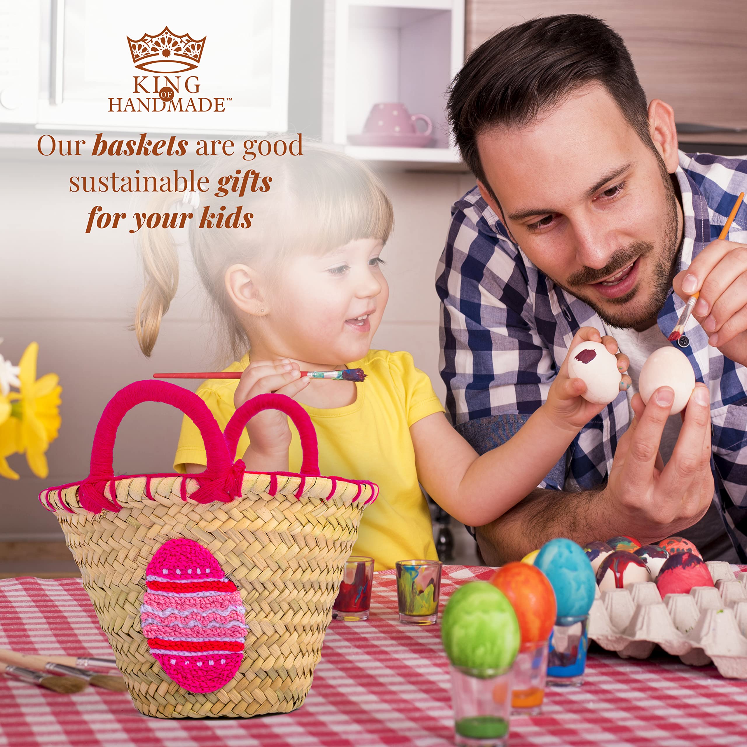 Personalized Easter Basket - Handmade Bunny Baskets With Custom Name, Cute Rabbit And Colorful Pompoms For Kids - Perfect For Easter Egg Hunt, Storage Candies, Spring Birthdays And Baby Showers