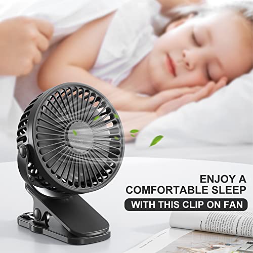 Ideapro 6 inch Portable Clip on Fan, Battery Operated USB Fan, Small Desk Fan with 3 Speeds, Strong Clamp, 360°Rotate Personal Fan for Office Home Dorm Stroller(Black)…