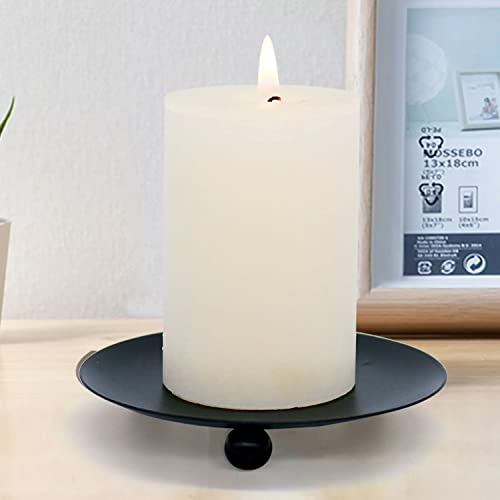 Iimin Iron Plate Candle HolderBlack Pillar Candle Holders for Table,Decorative Pillar Candle Plate,Pedestal Candle Stand for LED & Wax Candles, and Wax Candles Taper Incense Cones(4 Pcs)