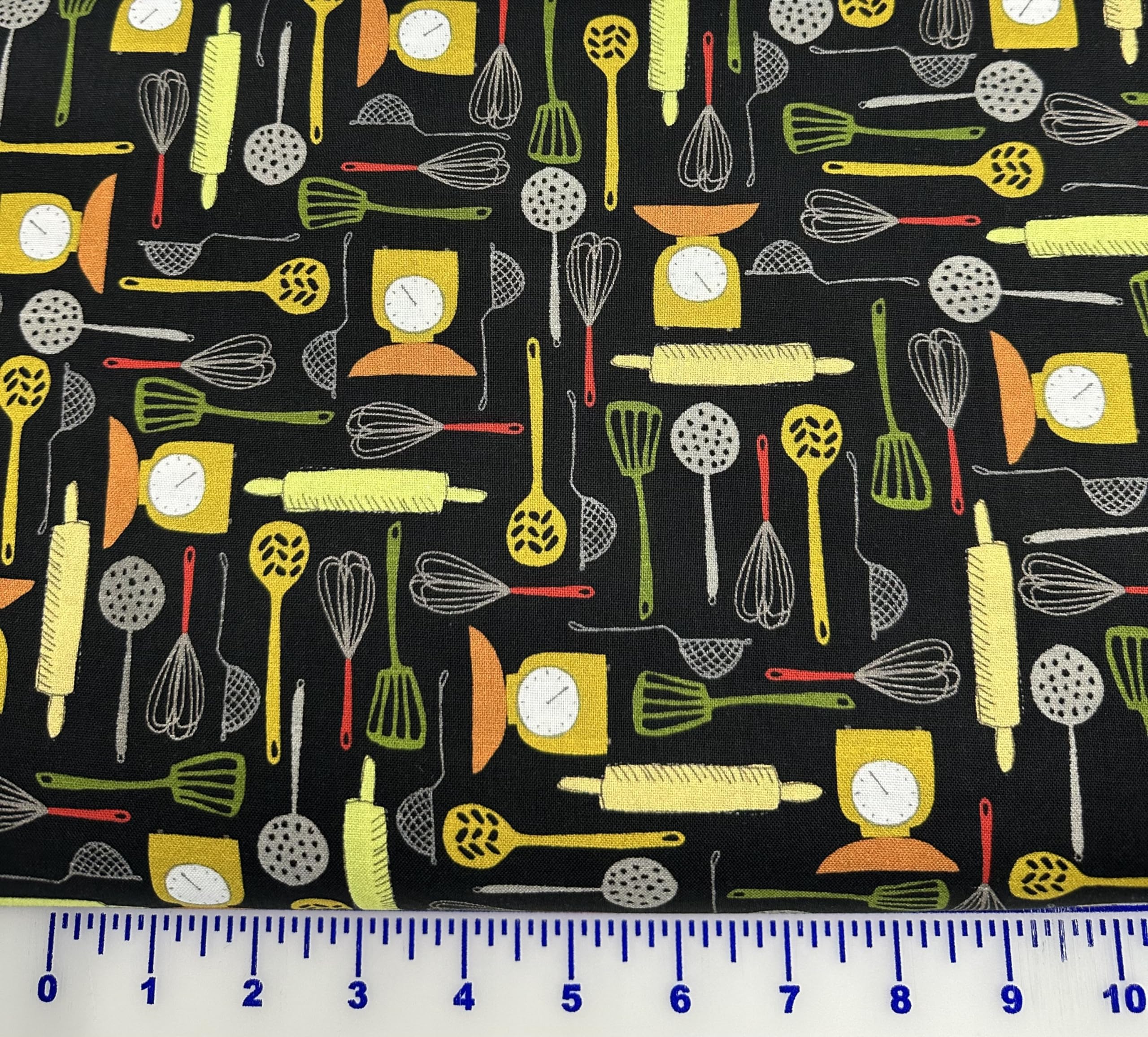 Generic Cotton Fabric QT What's Cooking Kitchen Utencils 1649-29406-J Cotton Fabric by The Yard, Green