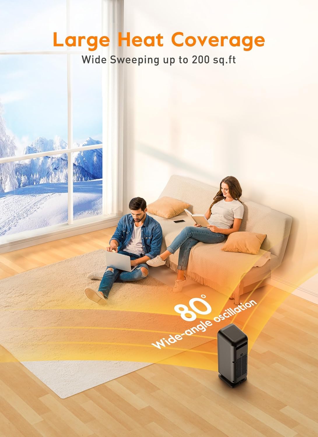 Givebest Space Heaters for Indoor Use, Touch Panel, 1500W Fast Heating Electric Heater with Remote, 5 Modes Quiet Heater with Night Light, Oscillating Heater with Thermostat for Bedroom, Office