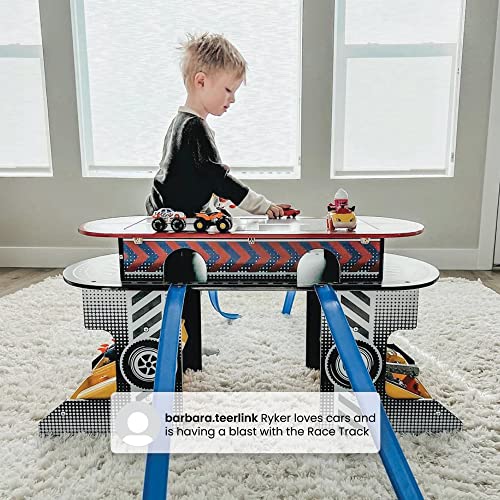 Delta Children Race Track Wood Toy and Activity Play Table with Toy Storage for Kids | Hot Wheels Compatible