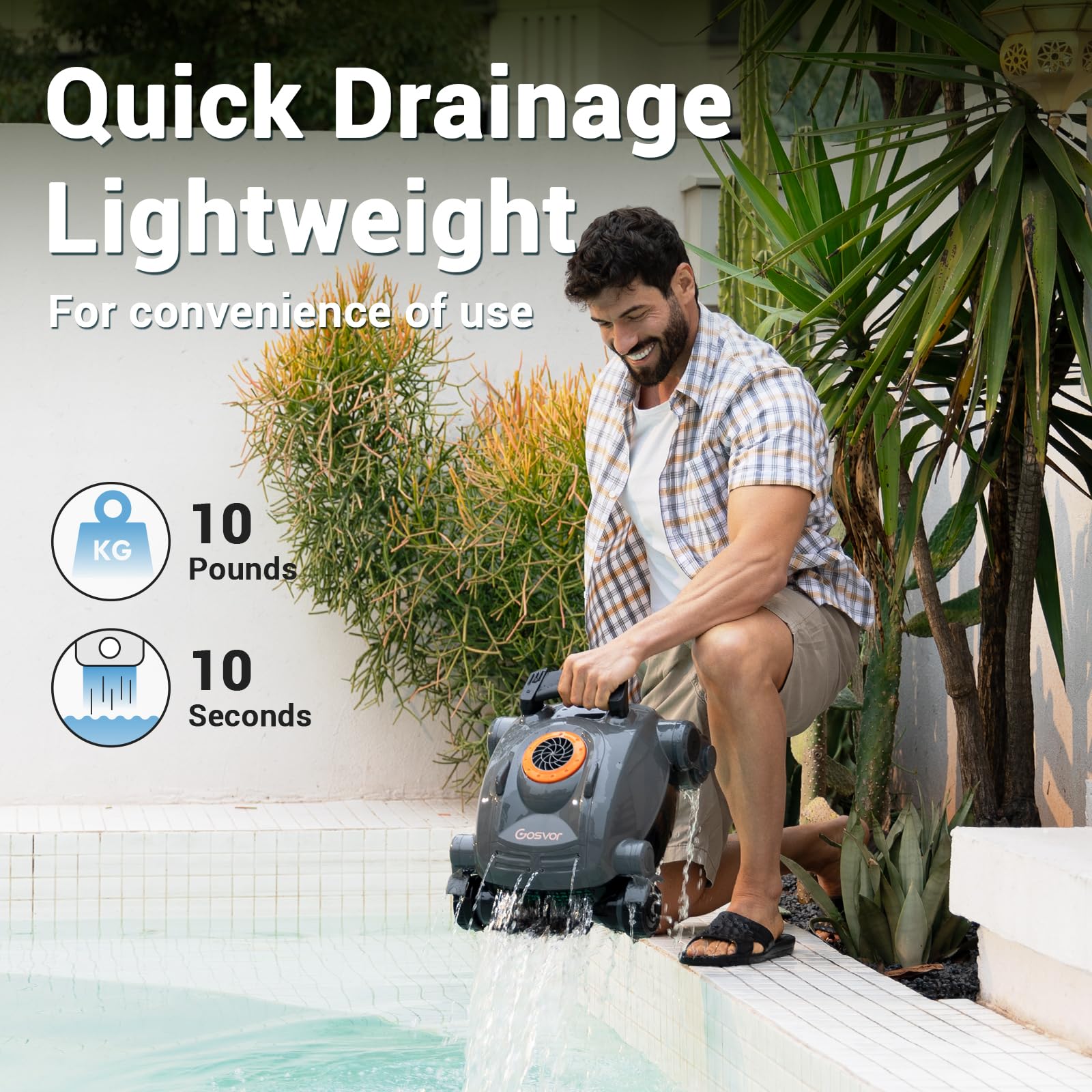 Gosvor Pivot Cordless Robotic Pool Cleaner, Wall Climbing, Triple-Motor, Extended Battery Life, Self-Parking, Automatic Pool Vacuum for Inground &Above Ground Pools Up to 65 FT in Length,Grey
