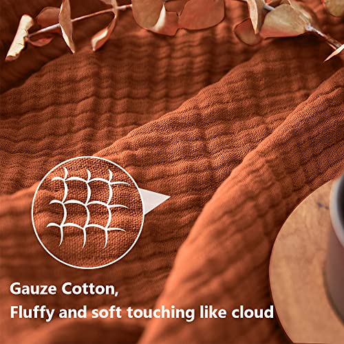 Simple&Opulence Cotton Muslin Throw Blanket for Bed, Couch, Knit Woven Gauze Blanket with Tassels, Soft Lightweight Cozy Pre-Washed Breathable Farmhouse Decoration for All-Season (Rust Orange)