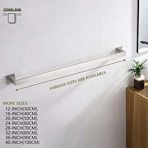 KOKOSIRI 36-Inch Single Towel Bar, Bathroom Towel Holder, Bath Towel Hook Square Robe Hook Coat Hook, Wall Mounted, SUS 304 Stainless Steel, Brushed Steel, B05A3-BR-L36