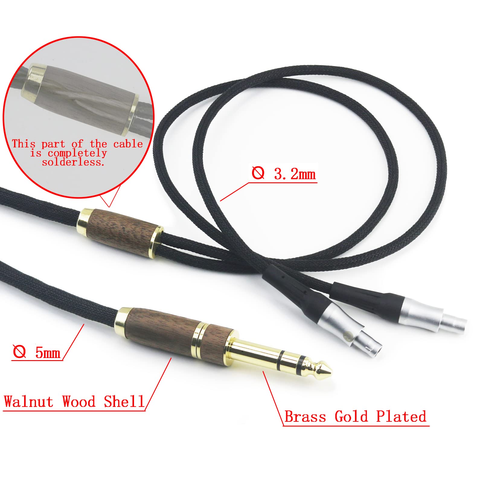 NewFantasia 6N OCC Copper Silver Plated Upgrade Audio Cable Compatible with Sennheiser HD800, HD800S, HD820 Headphones with 3.5mm Male and 6.3mm Adapter Walnut Wood Shell