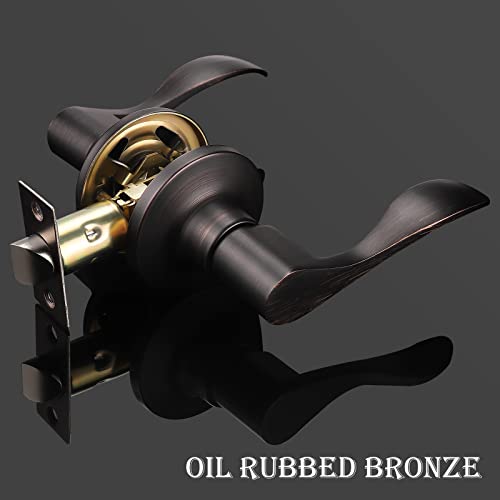 GOBEKOR 2 Pack Oil Rubbed Bronze Door Handles Interior Passage Door Levers for Hallway Closet Door Handle with Lock