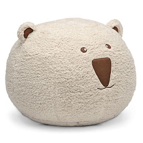 Delta Children Bear Plush Foam Pouf Ottoman, Cute Room Decor, Cream Sherpa/Faux Leather