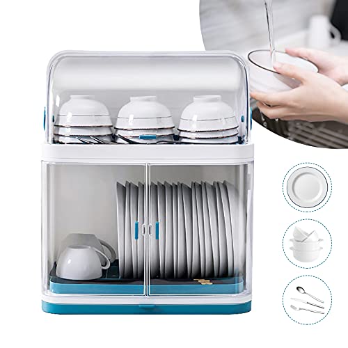Gdrasuya10 2 Tier Dish Drying Rack Modern Houseware Dish Organizer Cutlery Drainer with Lid Cover Detachable Drip Tray Storage Box Basket for Kitchen Organizing Storage Holder