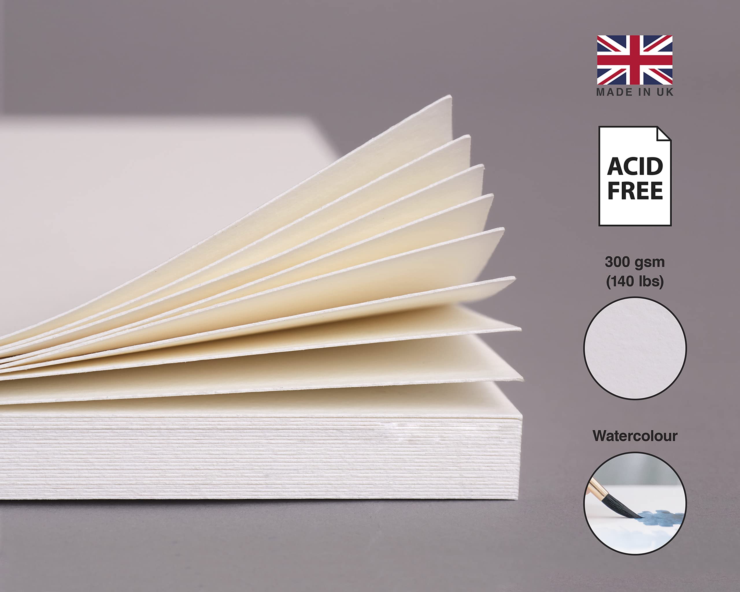 Watercolor Paper Artist Art Pad 35 Sheets, 140lb/300 GSM, Glue Bound, Acid Free, Cold Pressed for Artists Drawing and Sketching Techniques, Made in UK