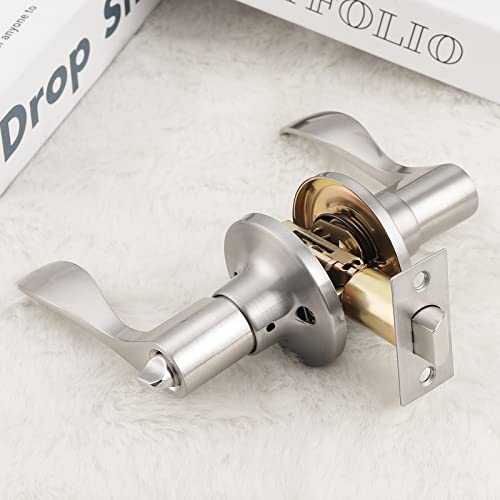 GOBEKOR 5 Pack Brushed Nickel Door Handle Interior Door Levers Privacy for Bedroom Bathroom Door Lock Keyless Wave Lever Door Handles