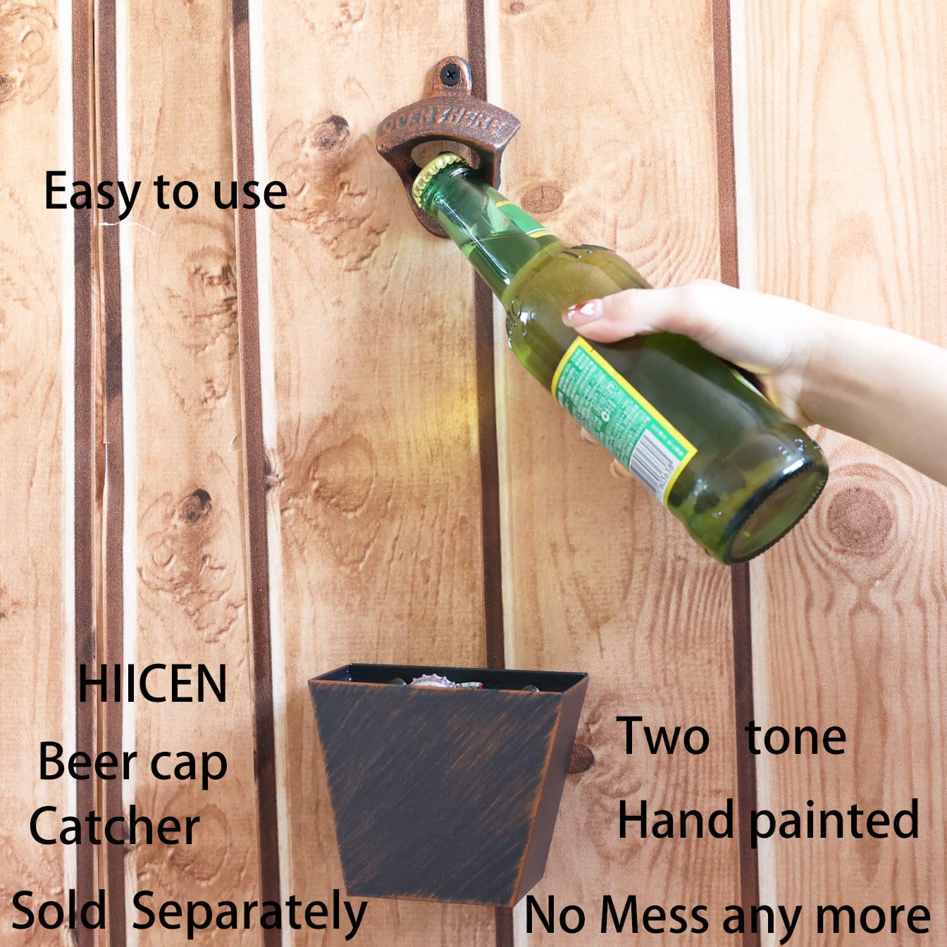 HAIICEN Aged Copper Wall Mount Beer Bottle Opener Cast Iron Beer Cap Opener Open Here for Patio Party Gifts (Pack of 3)
