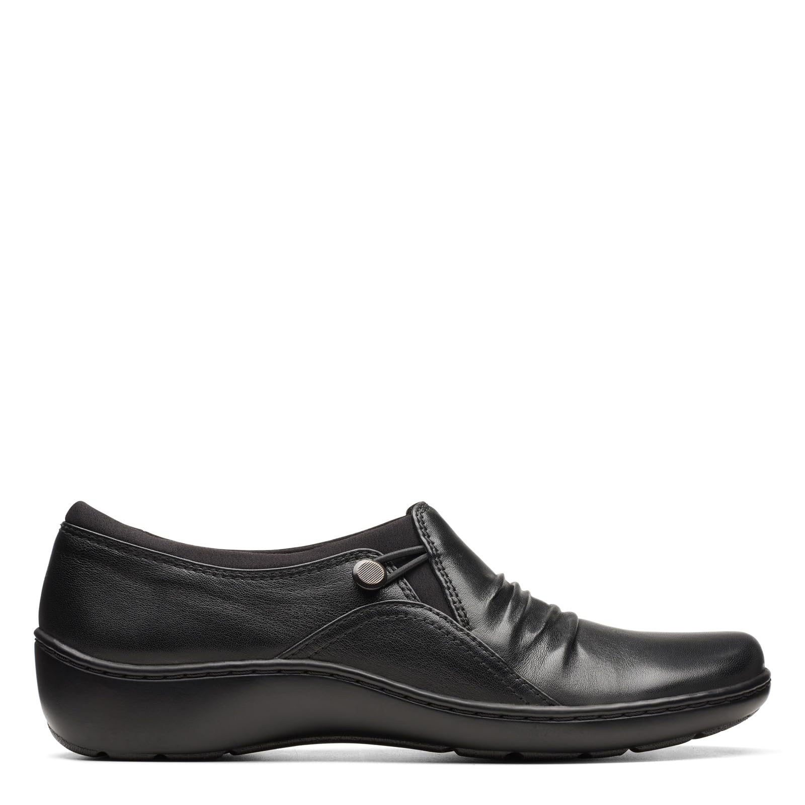 Clarks Women's Cora Dusk Loafer, Black Leather, 9 Wide