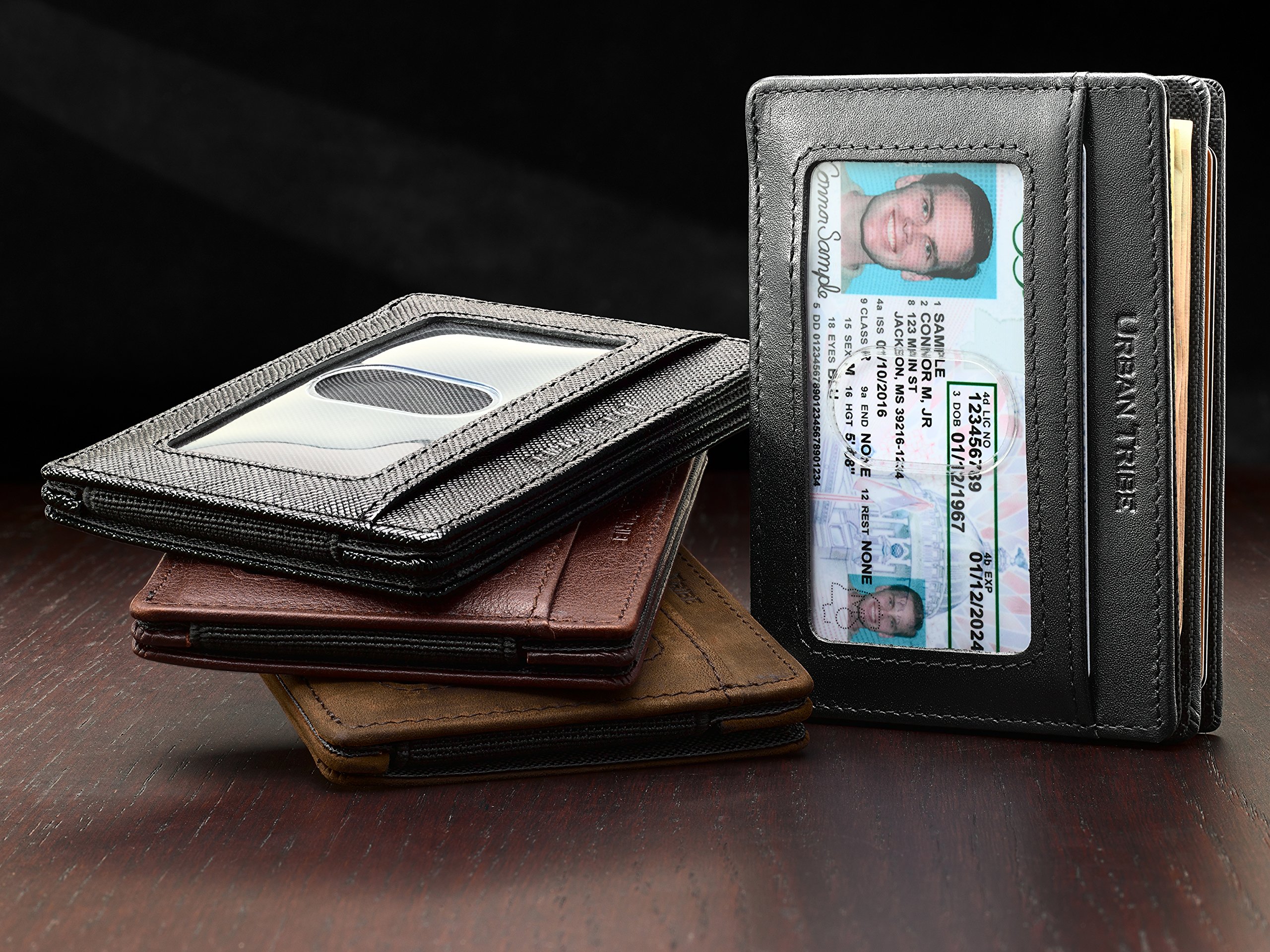 Compact RFID Sleeve Wallet Premium Leather Minimalist Money Clip Card Holder 10 Cards