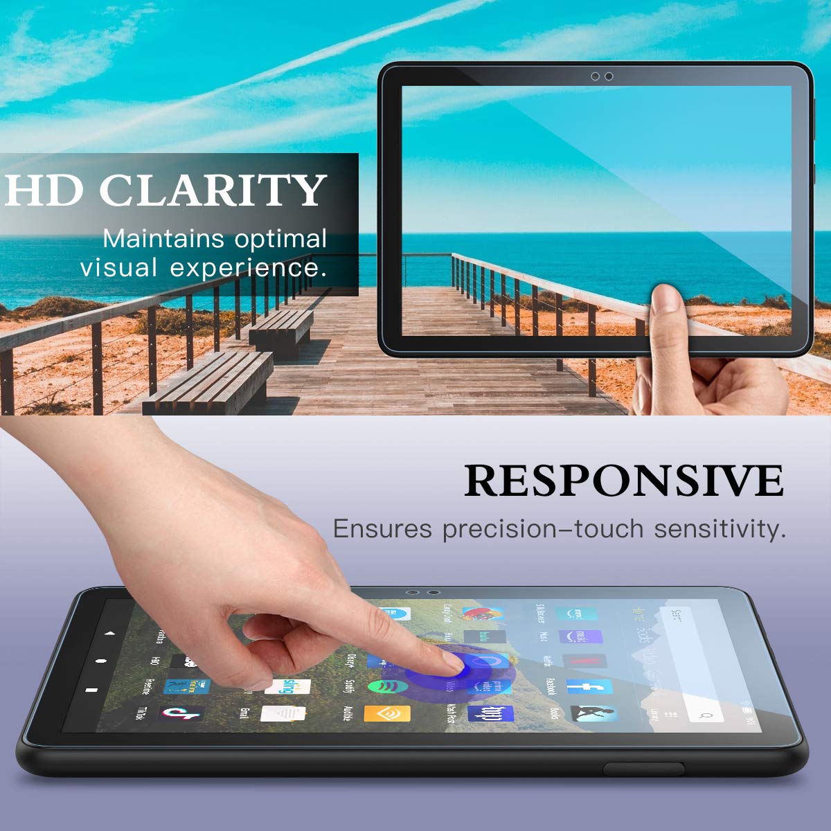 Dadanism Screen Protector Fit Fire HD 8 / Fire HD 8 Plus/Fire HD 8 Kids 2020 Released 10th Gen, Eye Protect 4H Hardness Anti-Scratch Film, [2 Pack] PET Anti Blue Light Protective Film - Light Blue
