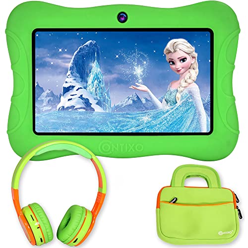 Contixo 7 inch Kids Learning Tablet Bundle - 2GB RAM 32GB Storage, Bluetooth, Android 10, Dual Cameras, Parental Control, Kids Bluetooth Headphone & Tablet Bag