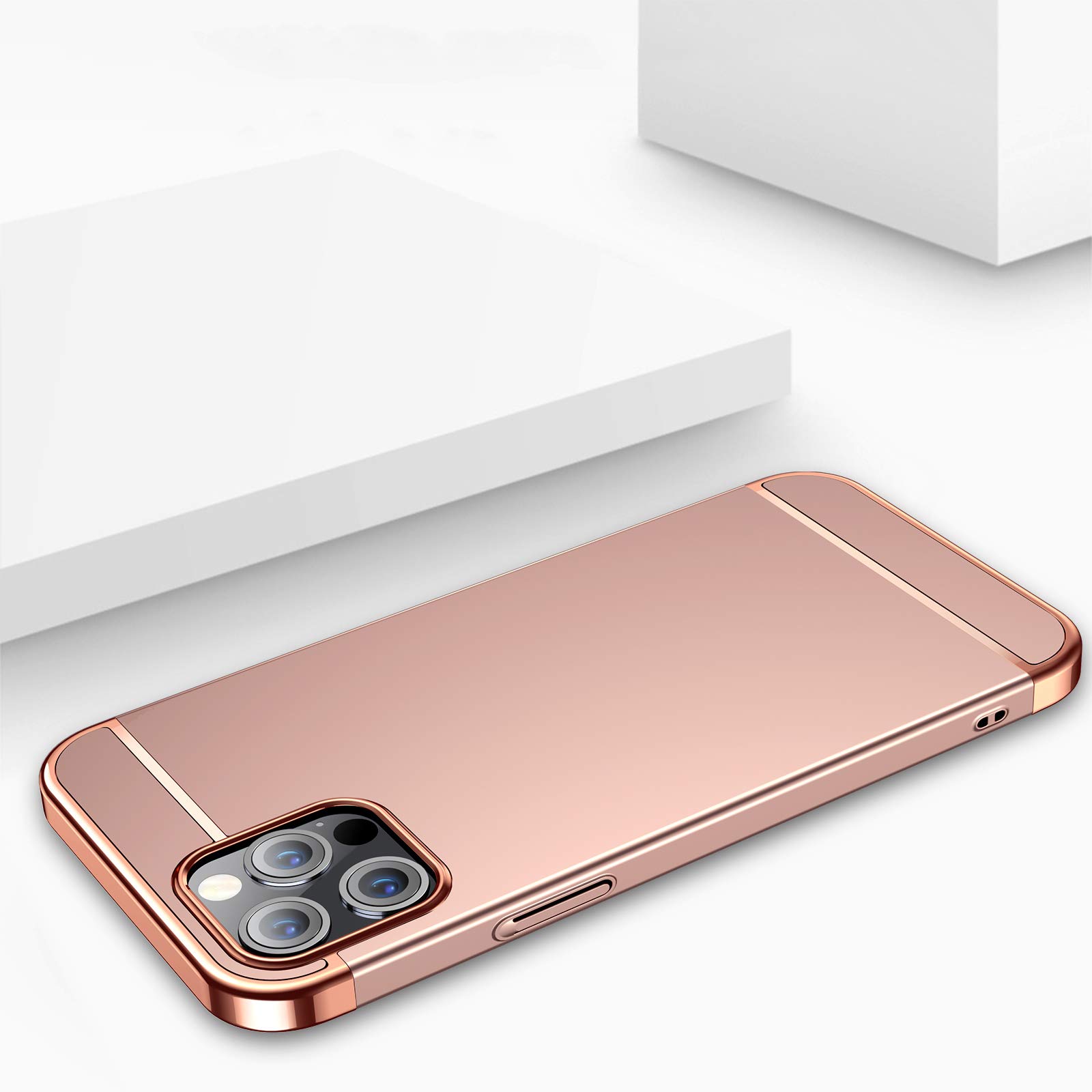 CROSYMX Slim Fit Compatible with iPhone 12 Pro Max Case with [1 x Screen Protector], Ultra Thin Hard Plastic Protective Cover Shockproof Drop Protection 5G Case(6.7 inch) 2020 - Rose Gold