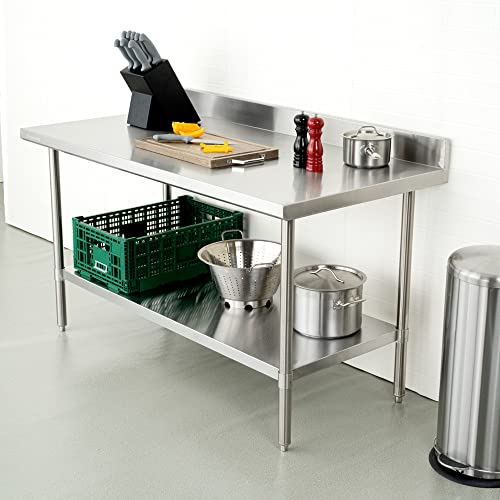 Restaurantware Kitchen Tek 16-Gauge 304 Stainless Steel Commercial Work Table - Medium Duty, 4" Backsplash, Undershelf - 30" x 60" - 1 count box,Silver